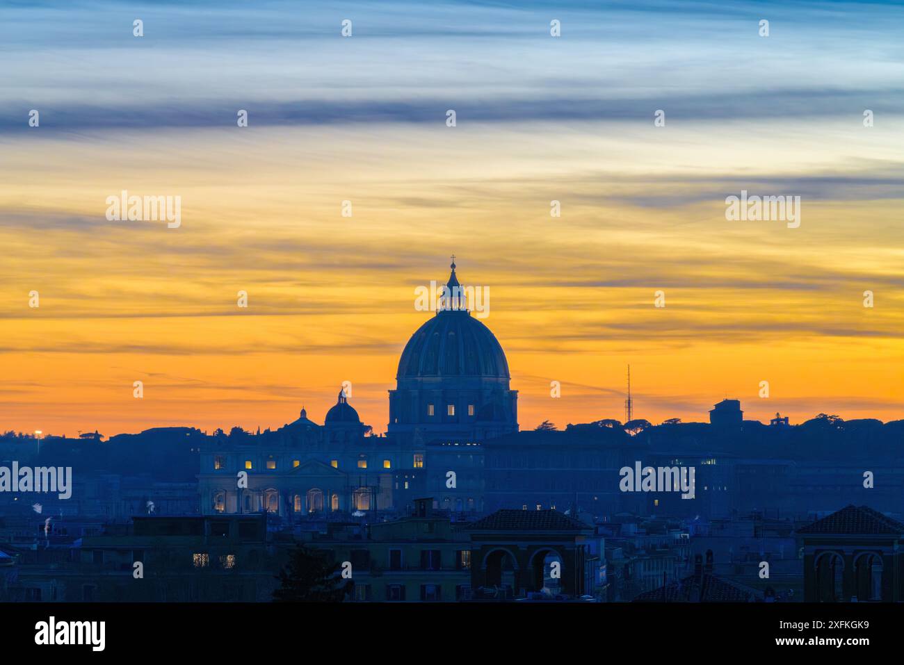 Evening view of Rome and the Vatican with the dome of St Peter's ...