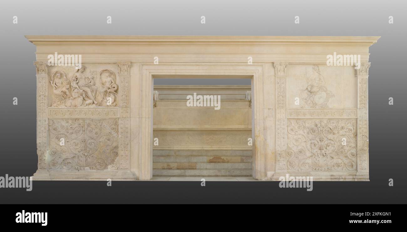 The Ara Pacis of Augustus (Ara Pacis Augustae) altar in Rome dedicated ...