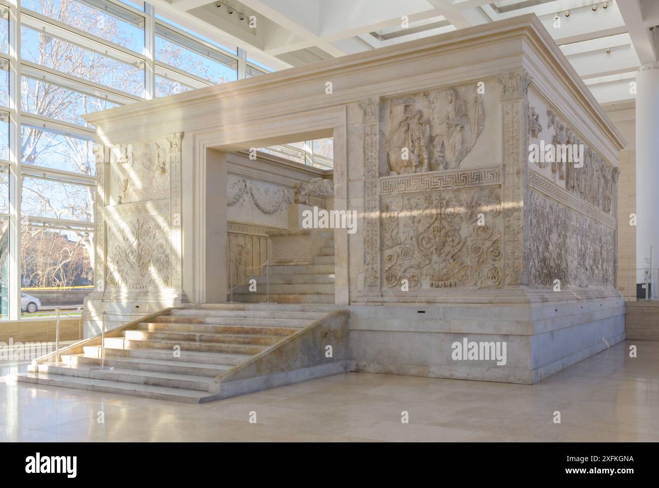 The Ara Pacis of Augustus (Ara Pacis Augustae) altar in Rome dedicated ...