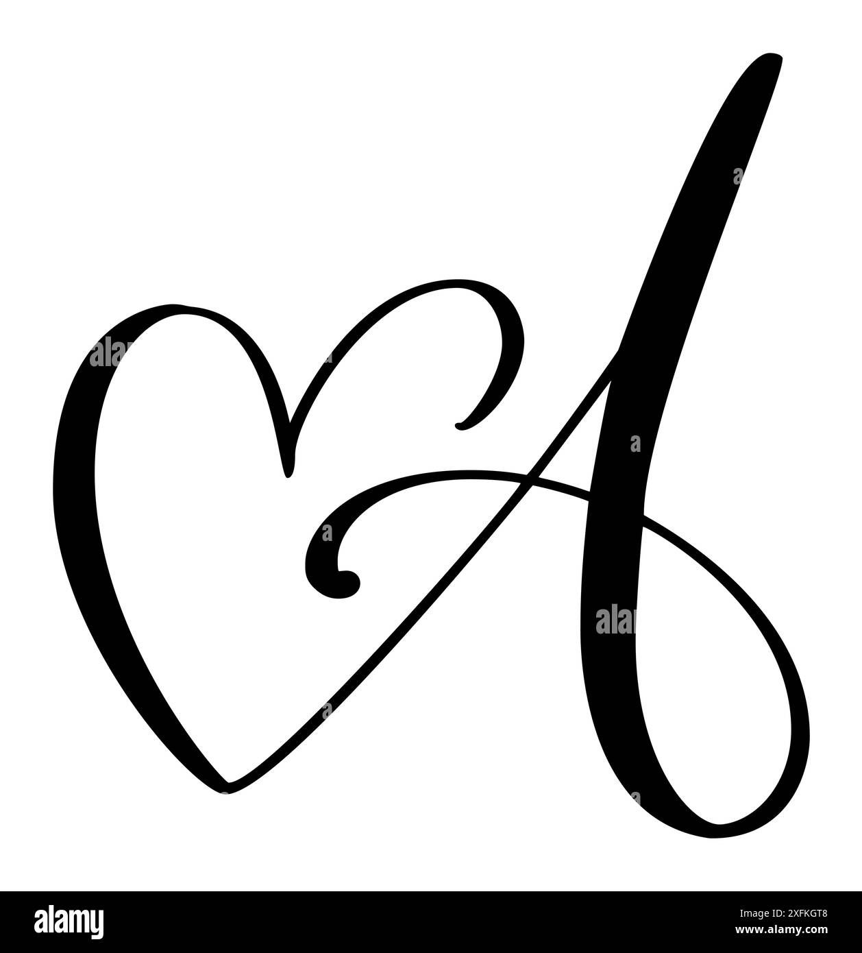 Vector Vintage heart letter monogram logo A. Love Calligraphy element ...