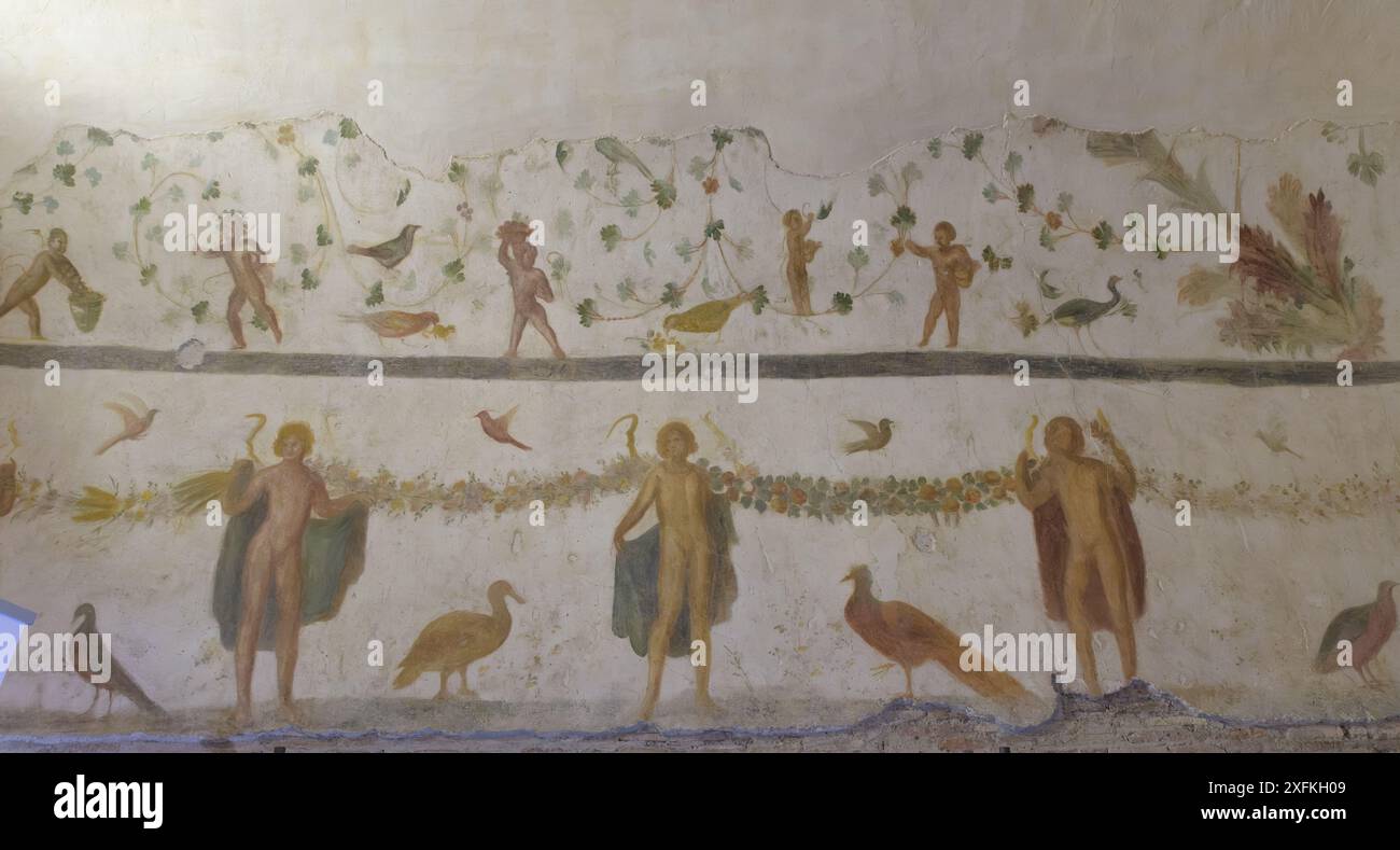 Ancient roman fresco in the Celio Roman houses, located under the ...