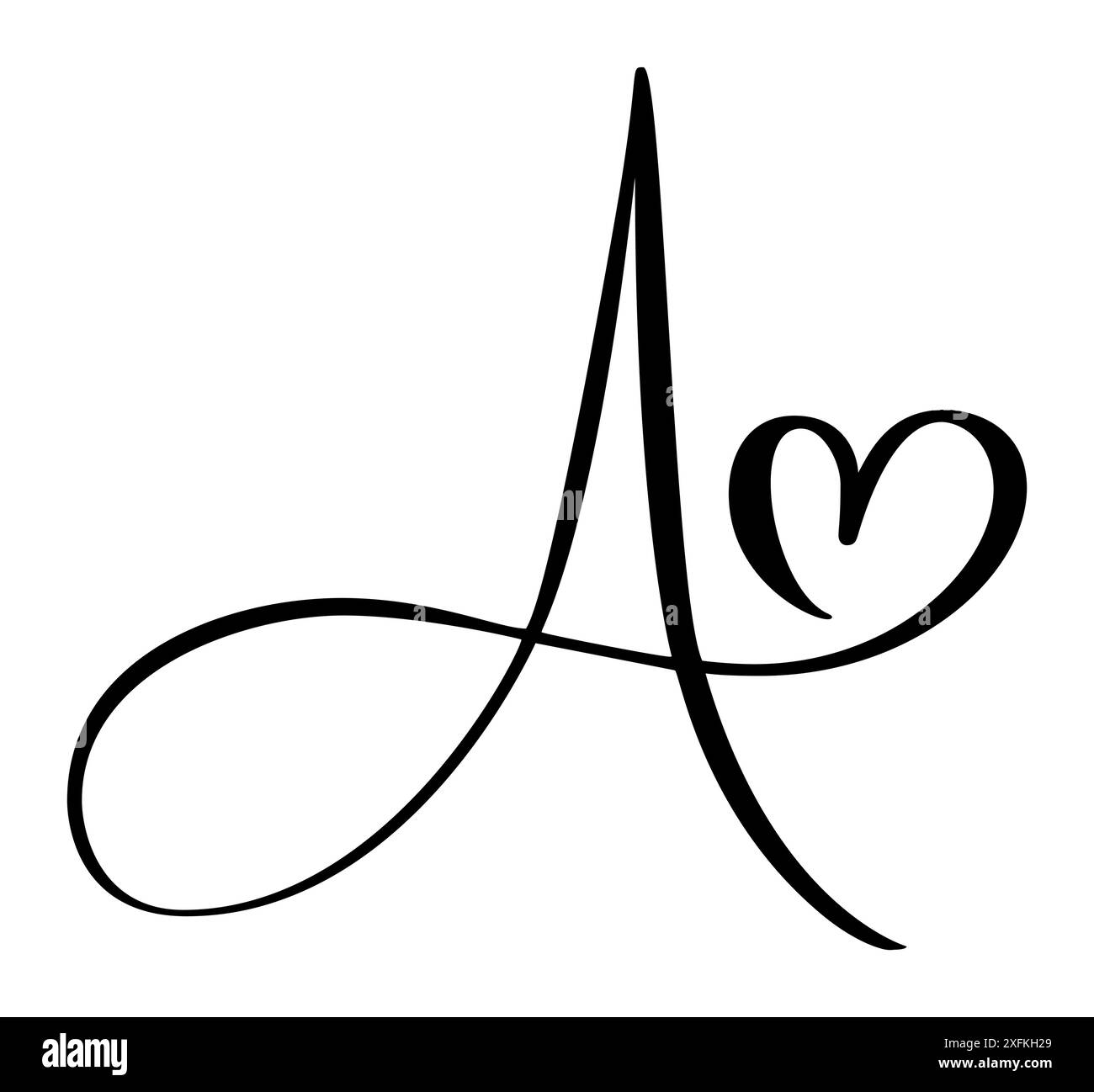 Hand drawn vector calligraphy love letter A. Script capital font logo ...