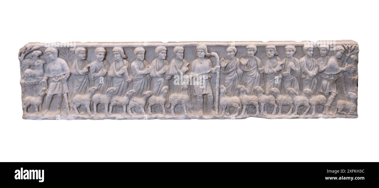 The Good Shepherd sarcophagus without the lid, decorated with a ...