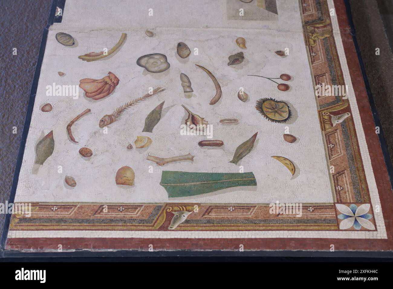 Asarotos oikos mosaic (Ancient Greek: ἀσάρωτος οἶκος "the unswept floor ...