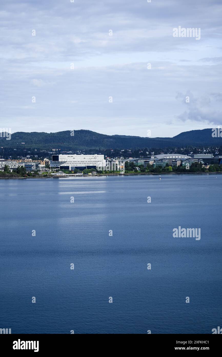 Fornebu, peninsula in Norway on the Oslofjord. View on a cityscape with ...