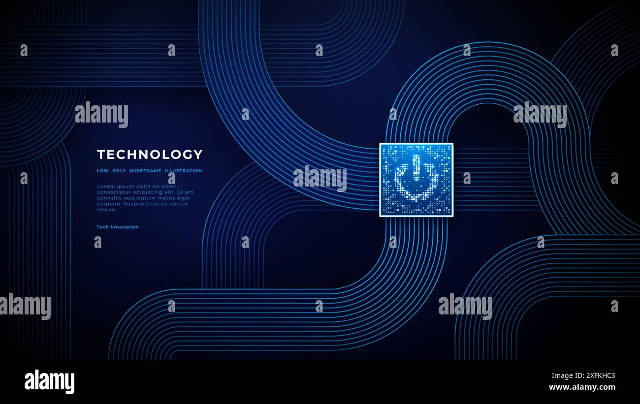 Technology background. Power button or icon from glowing pixels Stock ...