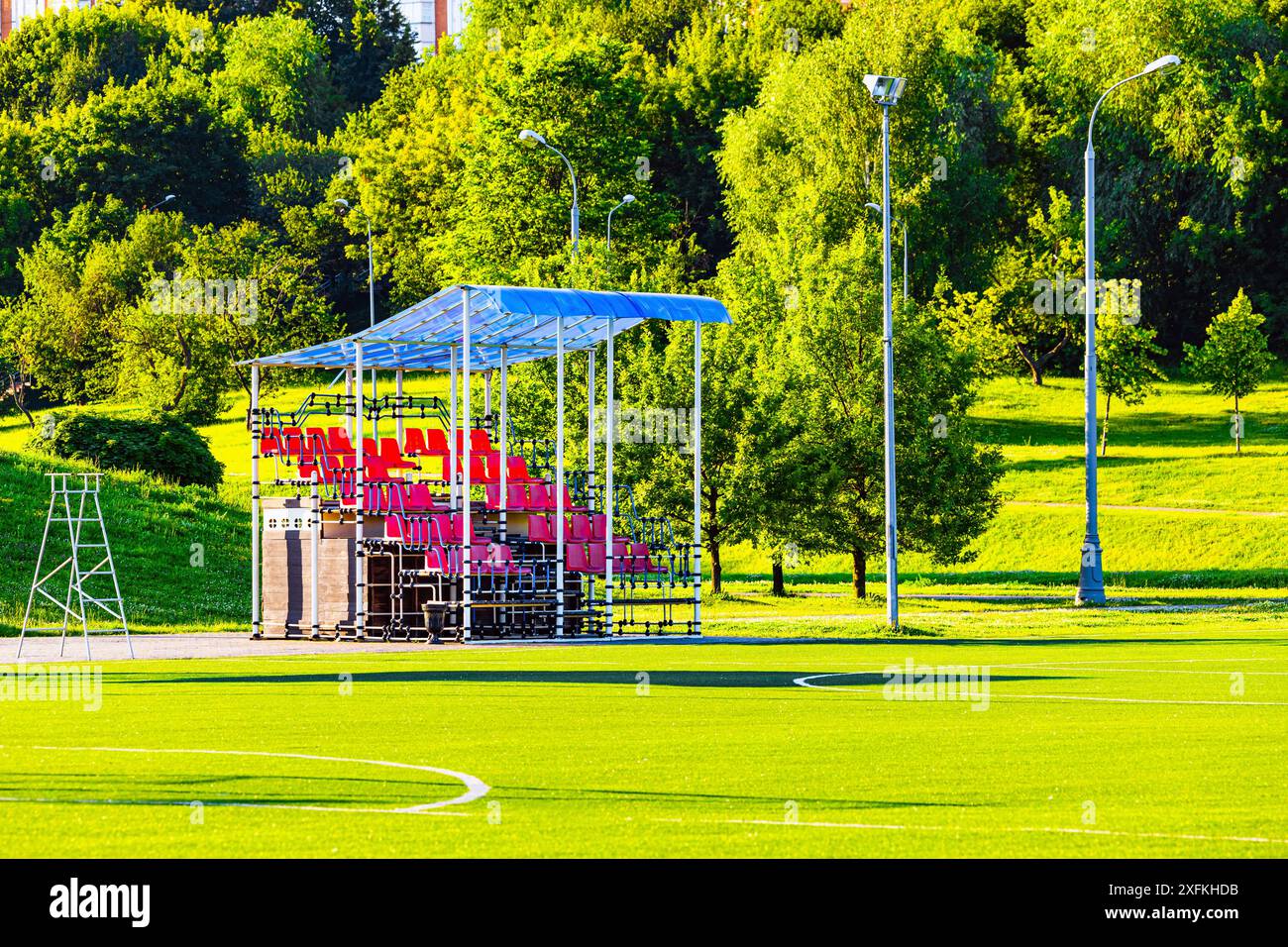 empty stands on an amateur football field. empty football field ...