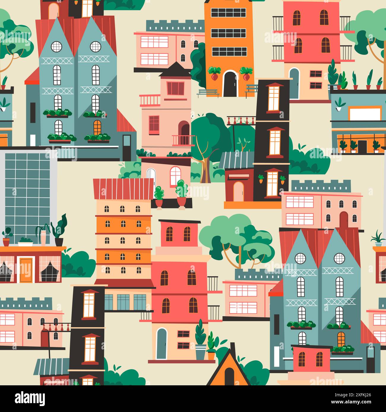 Colorful City Buildings Pattern vector Stock Vector Image & Art - Alamy