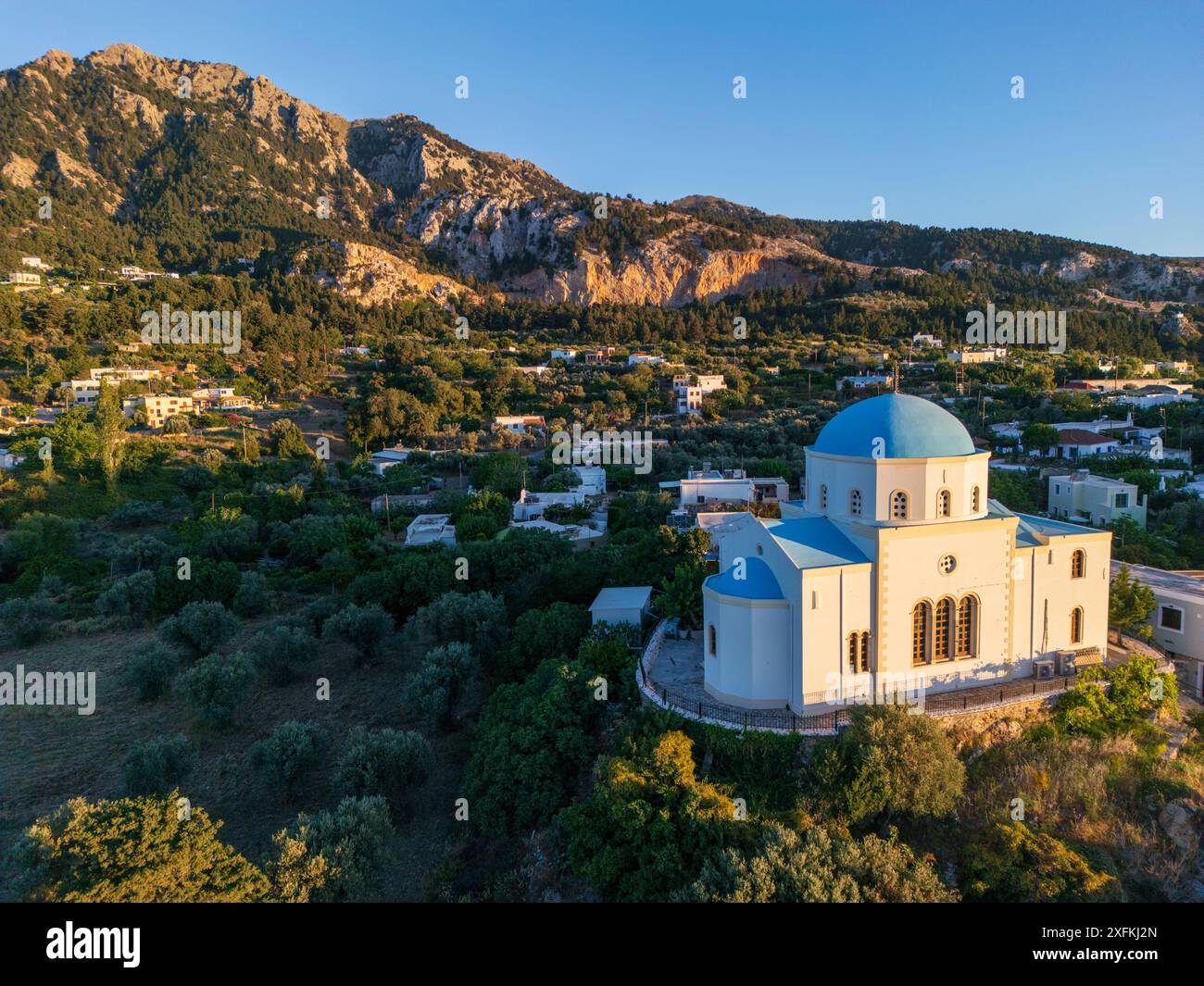 Aerial view of church in Zia village, Kos island, Greece Stock Photo ...
