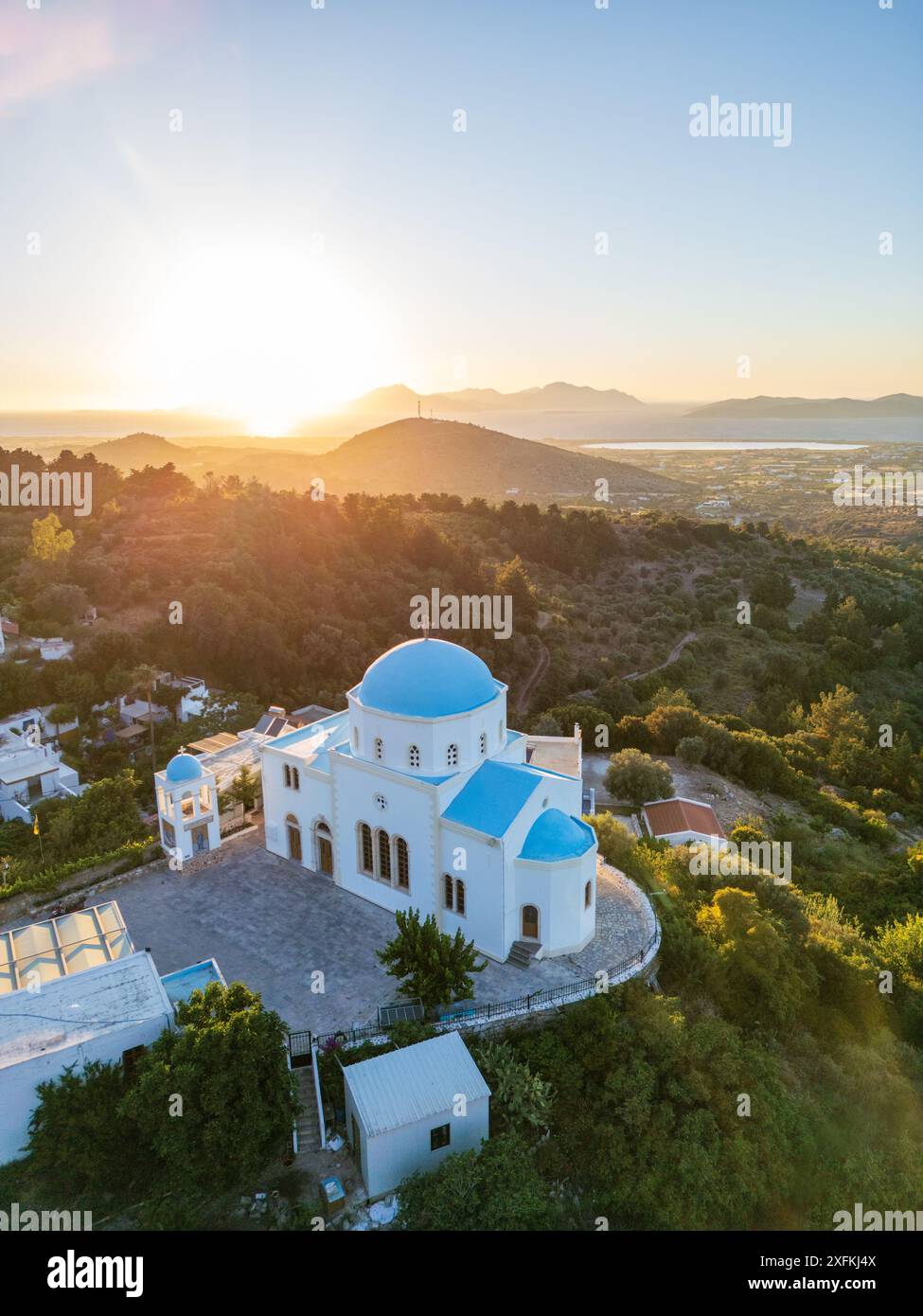 Aerial view of church in Zia village, Kos island, Greece Stock Photo ...