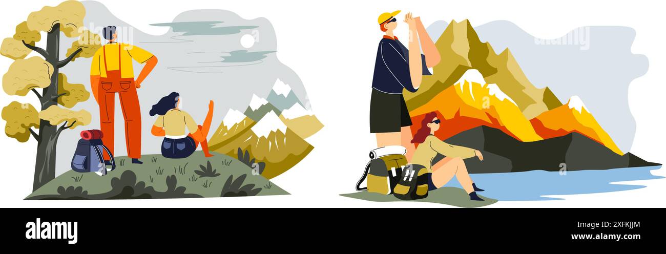 Cartoon hikers hi-res stock photography and images - Alamy