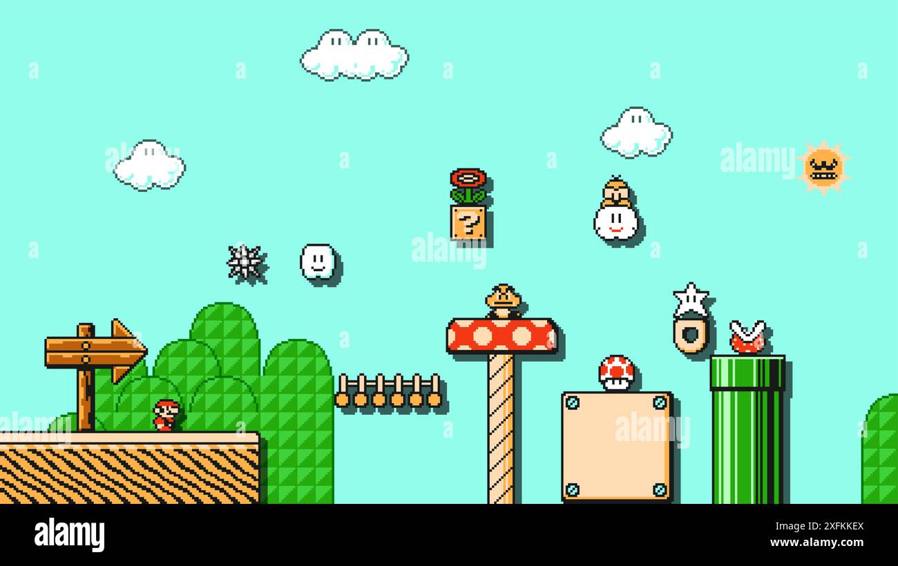 December 08, 2020: Art of Super Mario Bros 3 classic video game, pixel ...