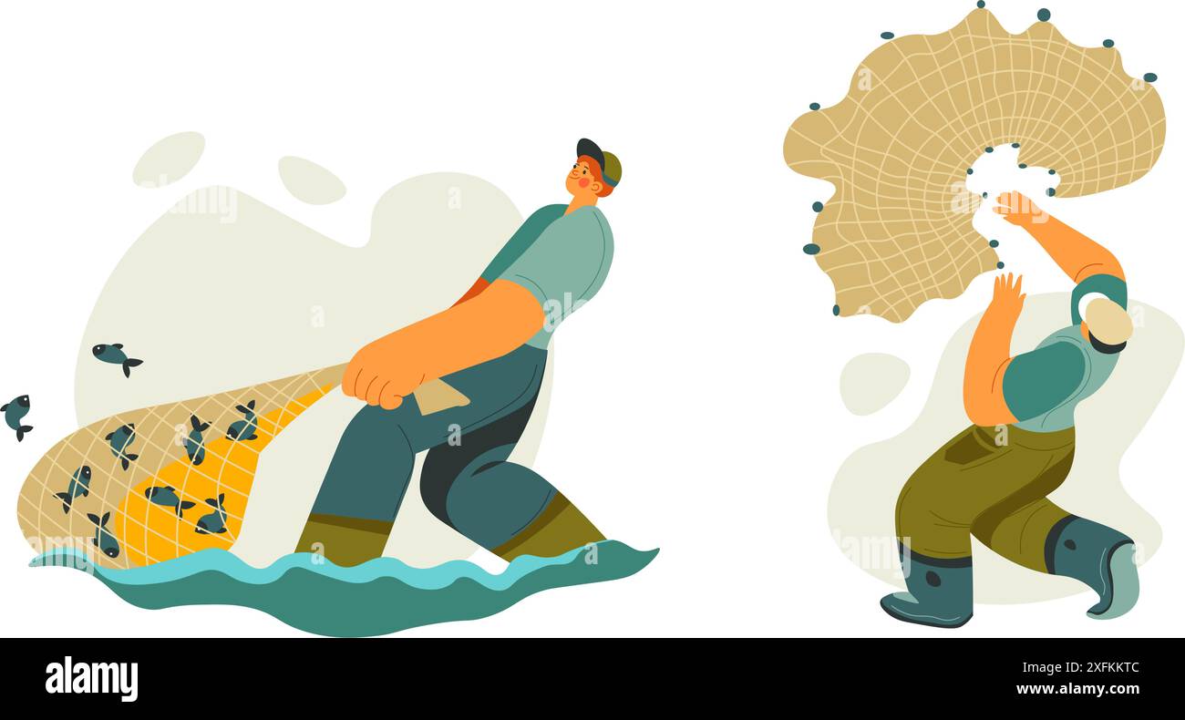 Fishermen catching fish Stock Vector Images - Alamy