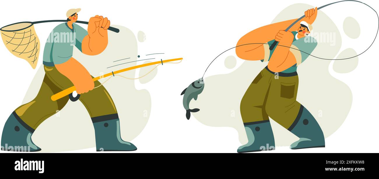 Fishermen in Action Cartoon Style Stock Vector Image & Art - Alamy