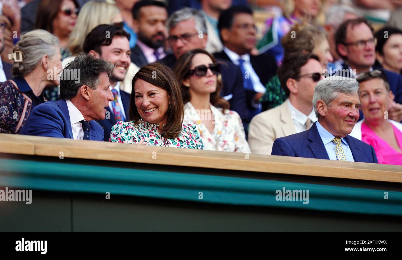 Carole and Michael Middleton with Lord Sebastian Coe in the royal box ...