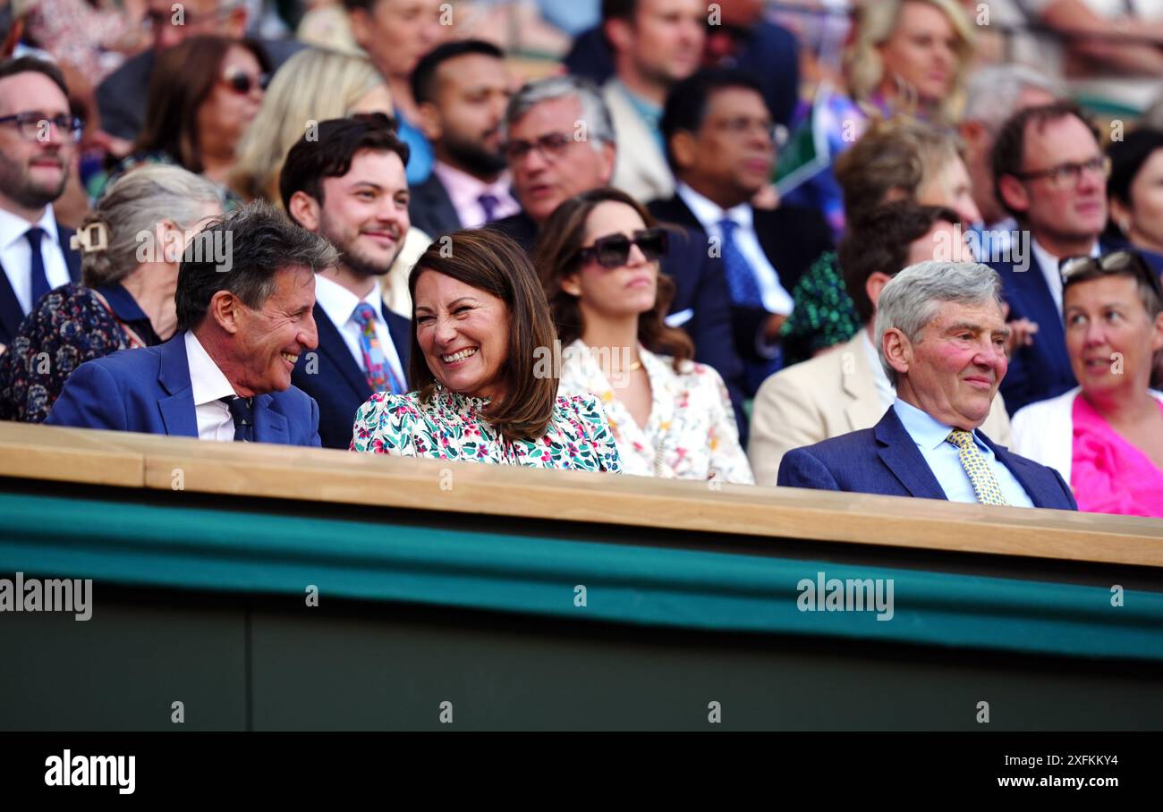 Carole and Michael Middleton with Lord Sebastian Coe in the royal box ...