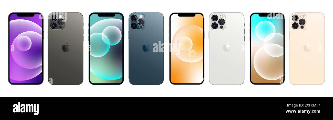 Kiev, Ukraine - March 11, 2021: Set of Smart Phones - Apple iPhone 12 ...