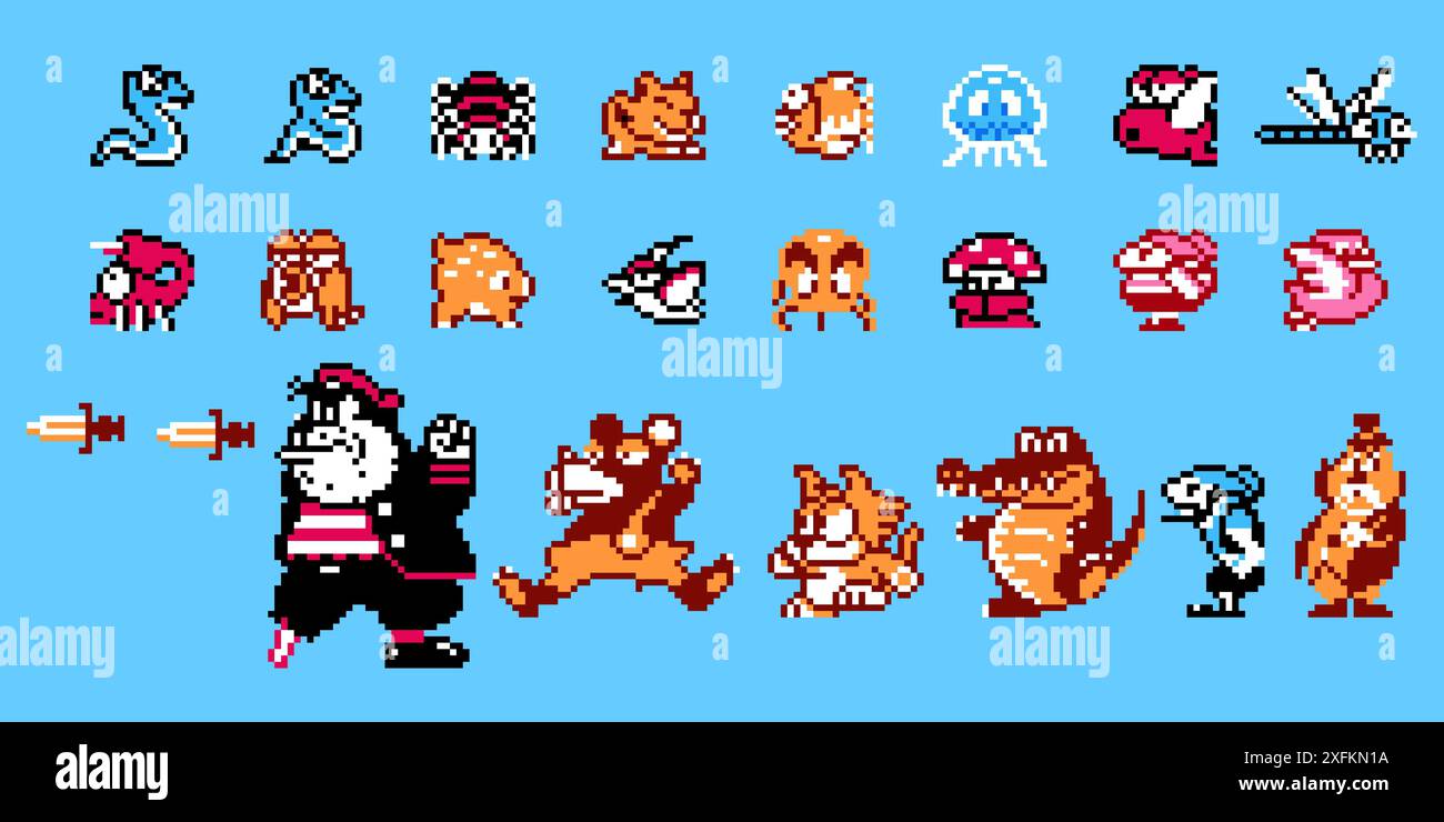 Kiev, Ukraine - January 21, 2021: Set of enemies characters from 8-bit ...