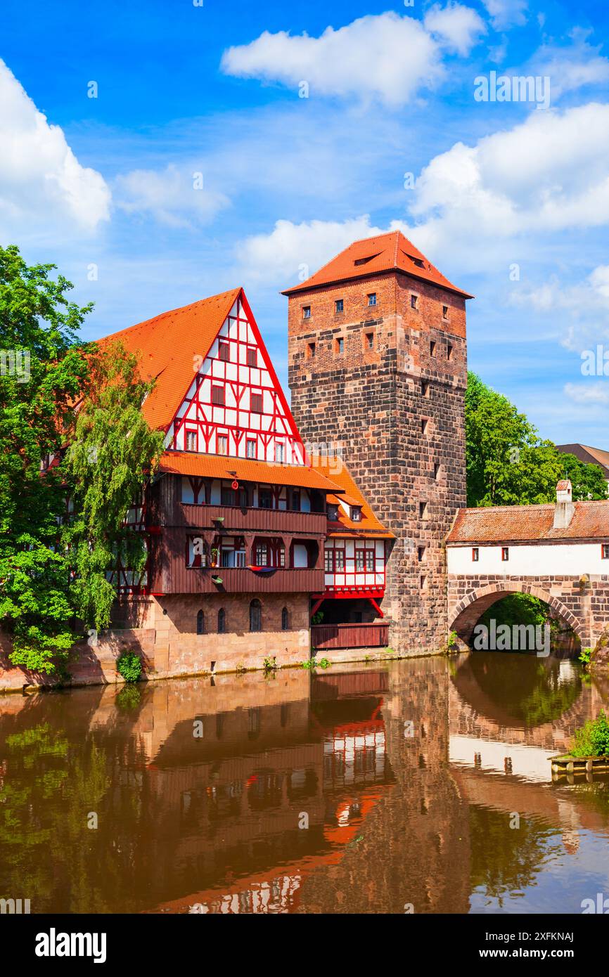 Wasserturm tower, Weinstadel medieval house and Henkerbrucke bridge at ...