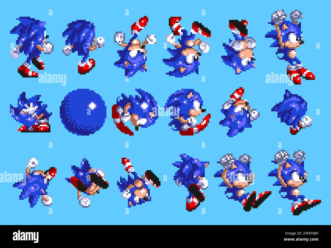 Kiev, Ukraine - January 21, 2021: Set 1 of Sonic moves, art of Sonic ...