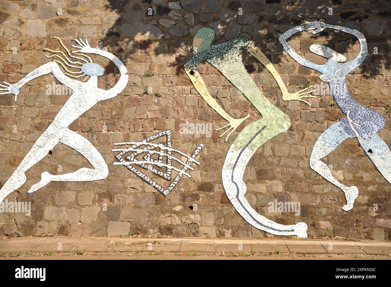 Murals, Maputo, Mozambique - three people dancing with patterns around ...