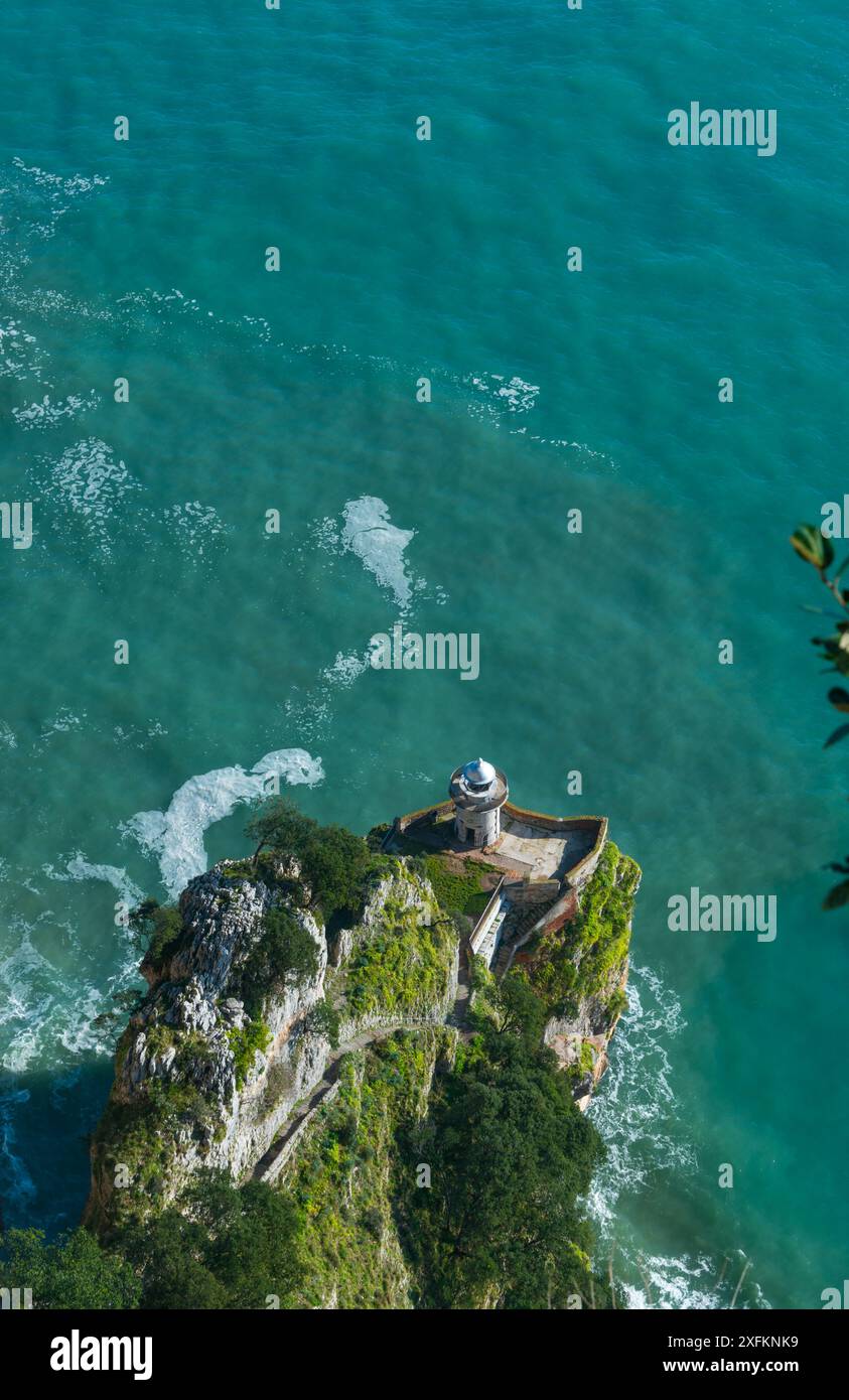 Aerial view of Lighthouse of el Caballo, Monte Buciero. Santooa ...