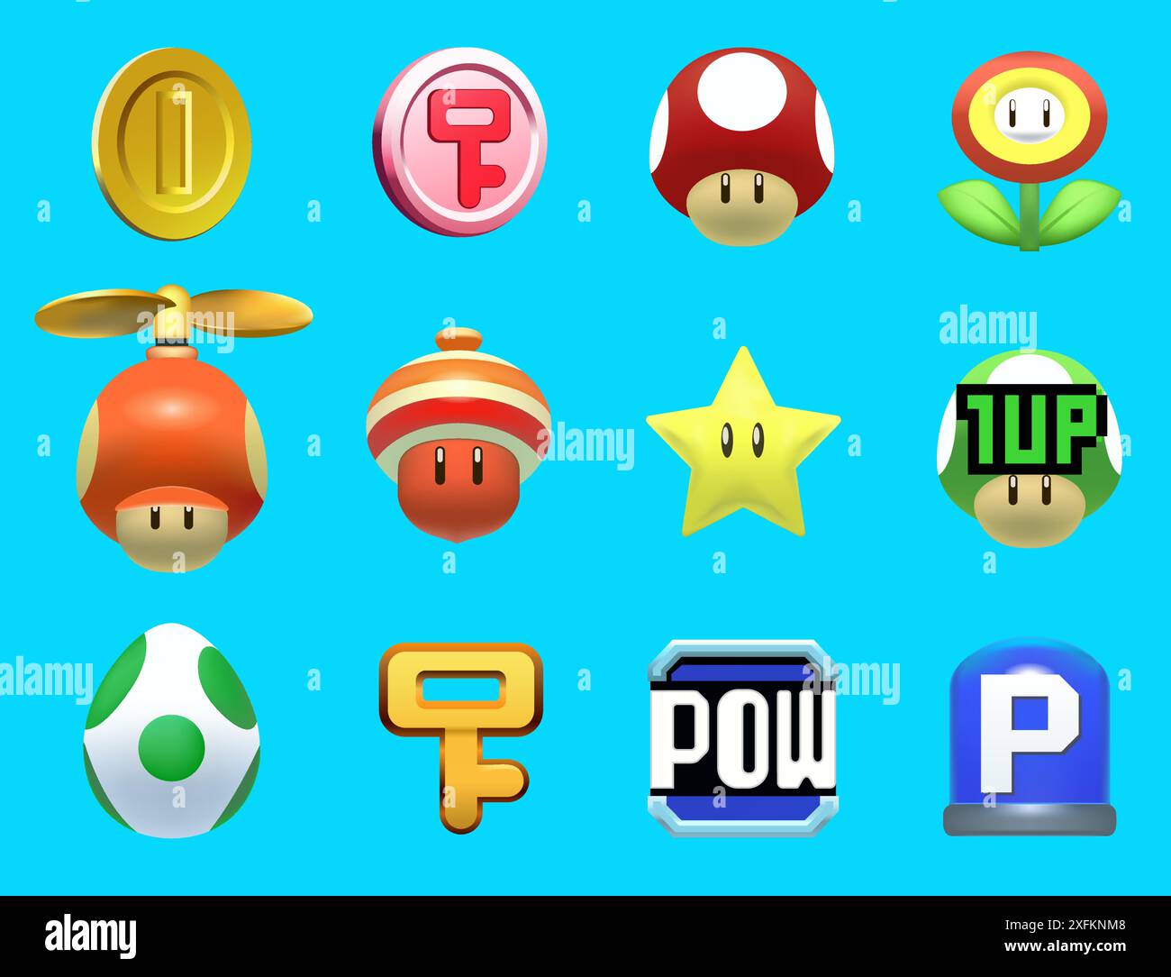 Set of bonus things from Super Mario Bros U classic video game, vector ...