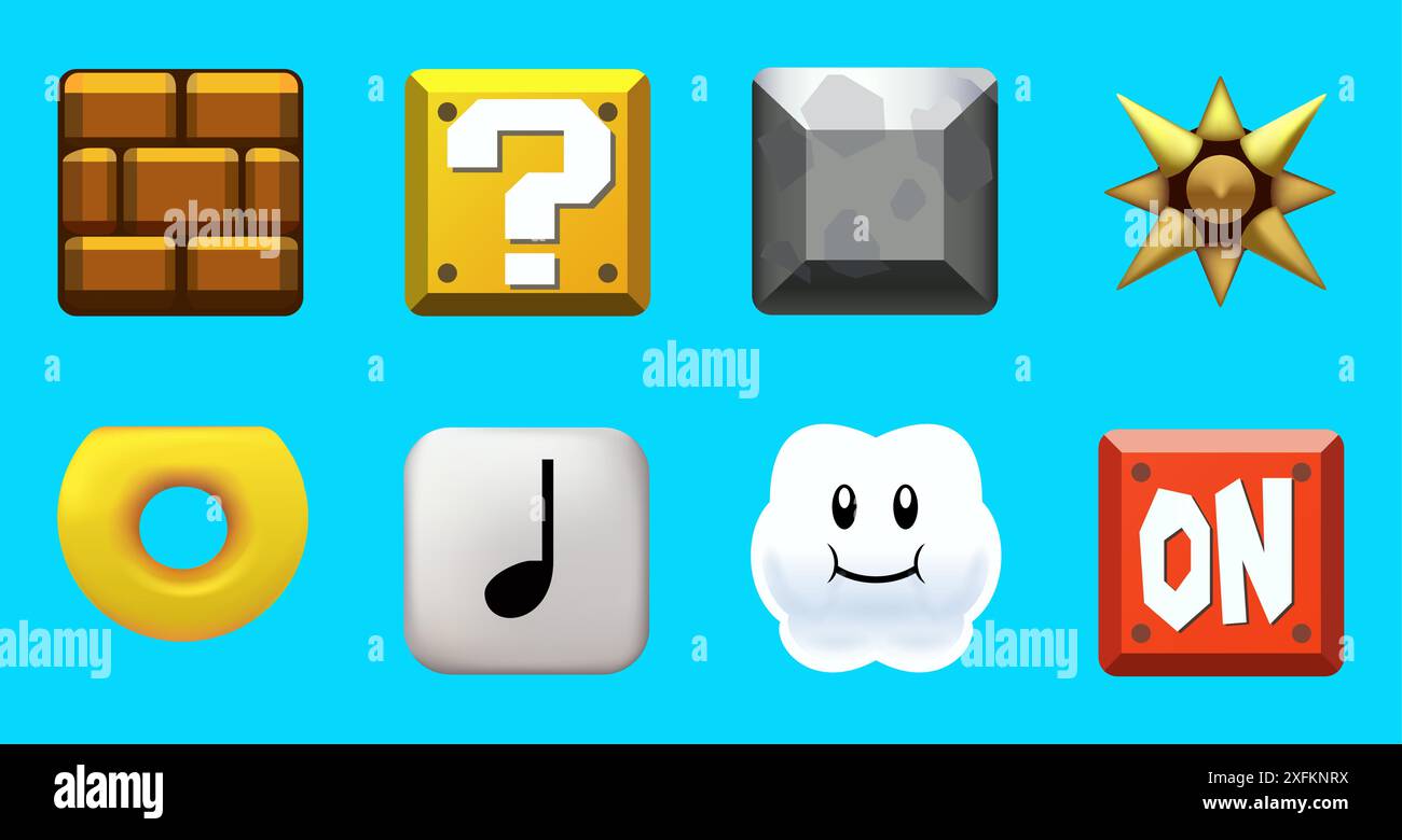 Set of block items from Super Mario Bros U classic video game, vector ...