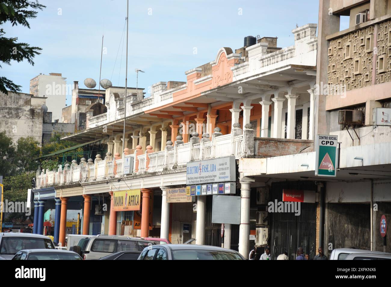 Row of Shops, Maputo, Mozambique - general stores; Mama Africa; housing above shops Stock Photo ...