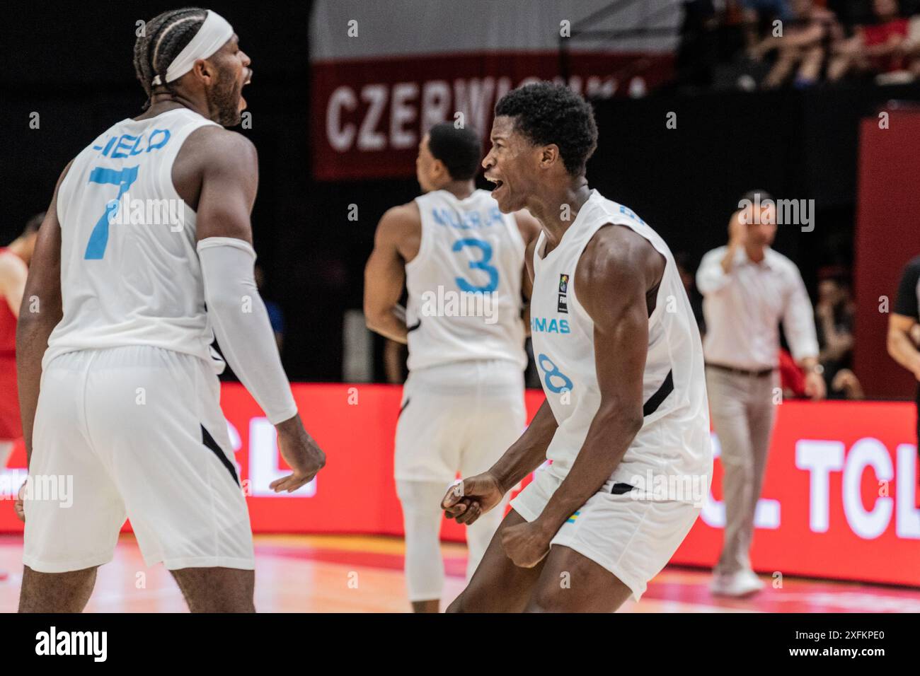 Valencia, Spain. 03rd July, 2024. Buddy Hield (L) and V.J. Edgecombe (R ...