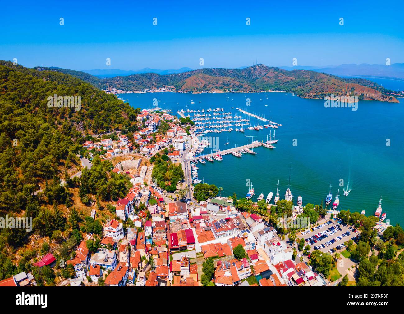 Fethiye port aerial panoramic view. Fethiye is a city in Mugla Province ...