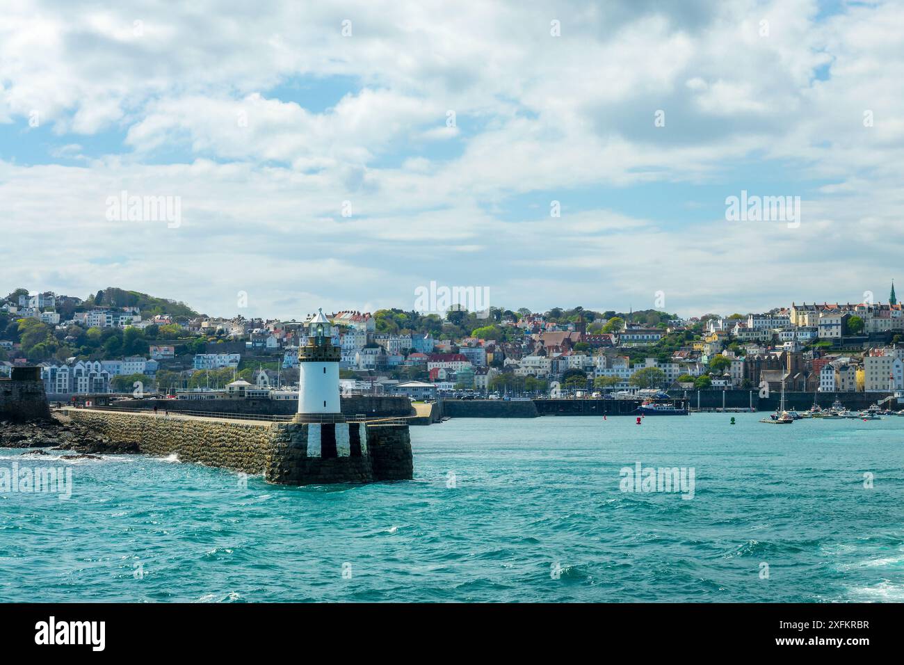 View of castle Breakwater lighthouse and the harbor of the town of St ...