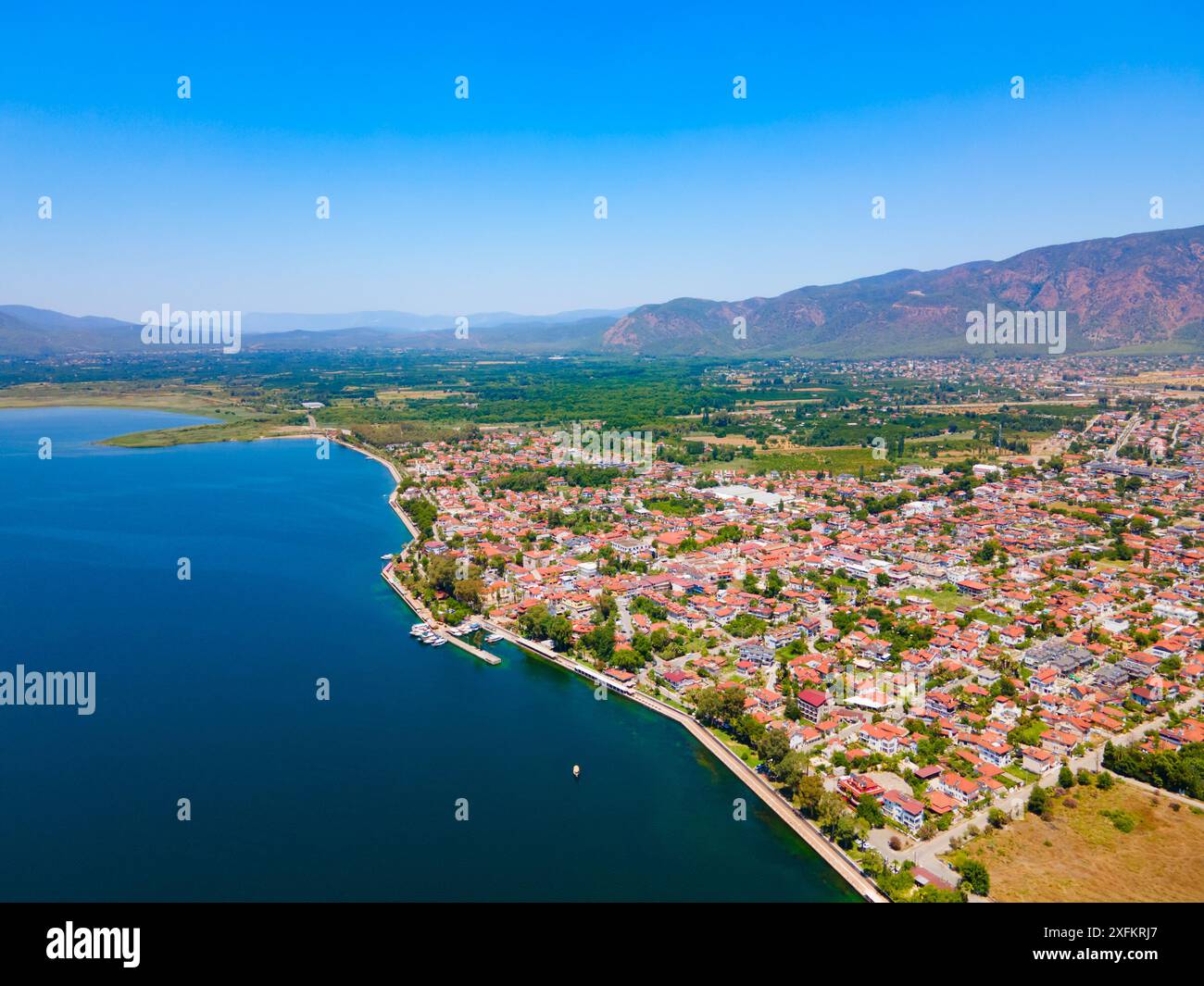 Koycegiz town and Koycegiz lake aerial panoramic view in Mugla Province ...
