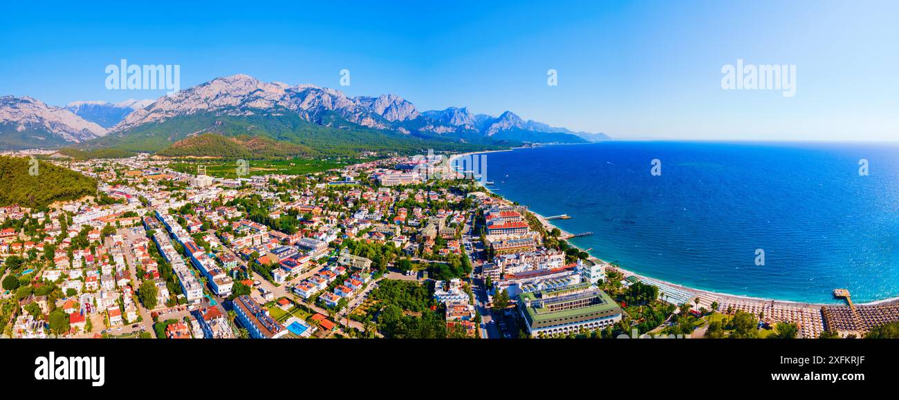 Kemer city beach aerial panoramic view. Kemer is a seaside resort town ...