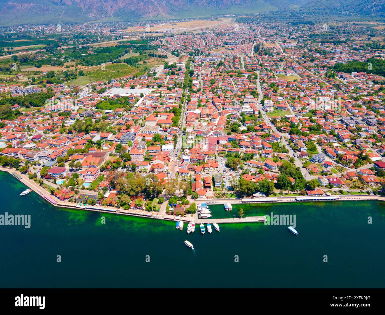 Koycegiz town and Koycegiz lake aerial panoramic view in Mugla Province ...