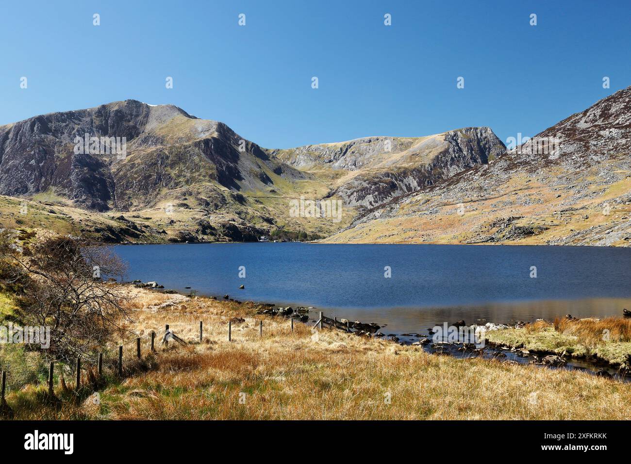 Llyn Ogwen viewed from the east with Y Garn on the left and Foel Goch ...