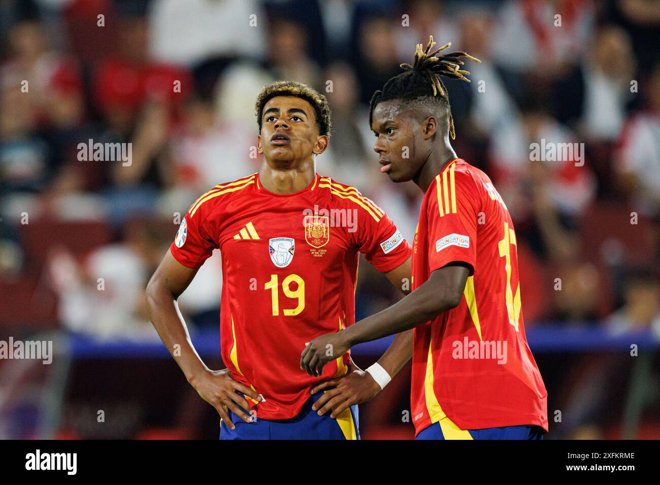 Lamine Yamal, Nico Williams seen during UEFA Euro 2024 Round of 16 game ...