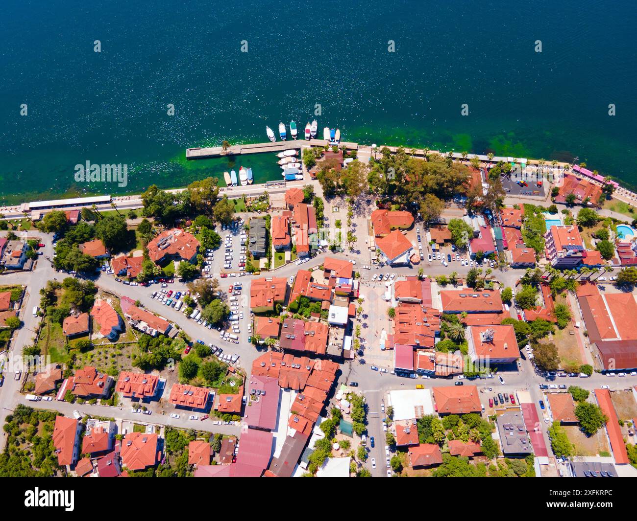 Koycegiz town and Koycegiz lake aerial panoramic view in Mugla Province ...