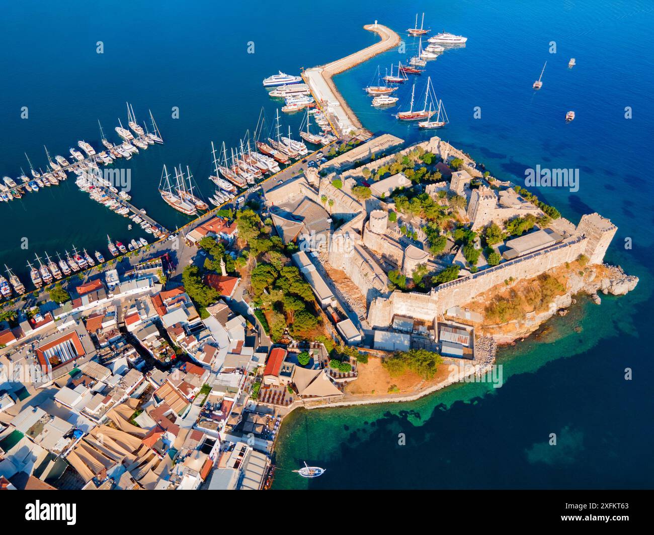 The Bodrum Castle of St. Peter and marina aerial panoramic view in ...