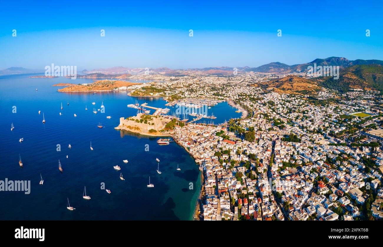 The Bodrum Castle of St. Peter and marina aerial panoramic view in ...