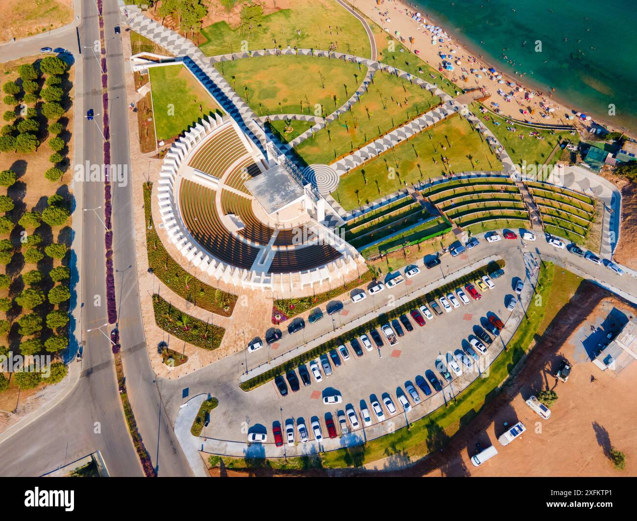 Didim amphitheater aerial panoramic view. Didim is a town in Aydin ...