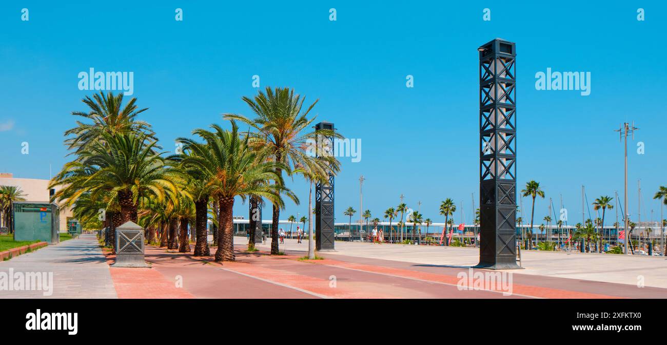Barcelona, Spain - July 2, 2024: A panoramic view of the promenade in ...