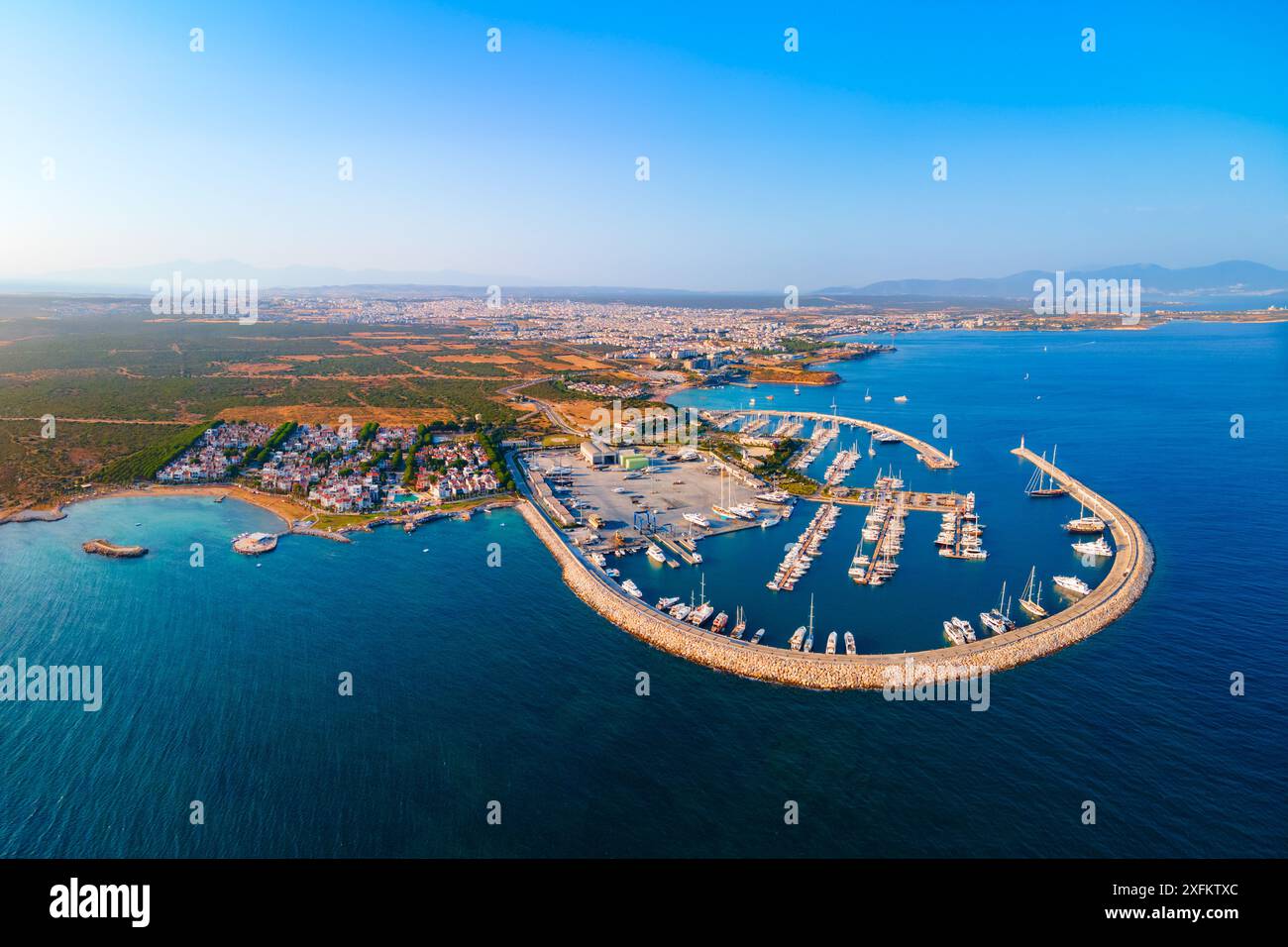 Didim Marina aerial panoramic view. Didim is a town near Marmaris city ...