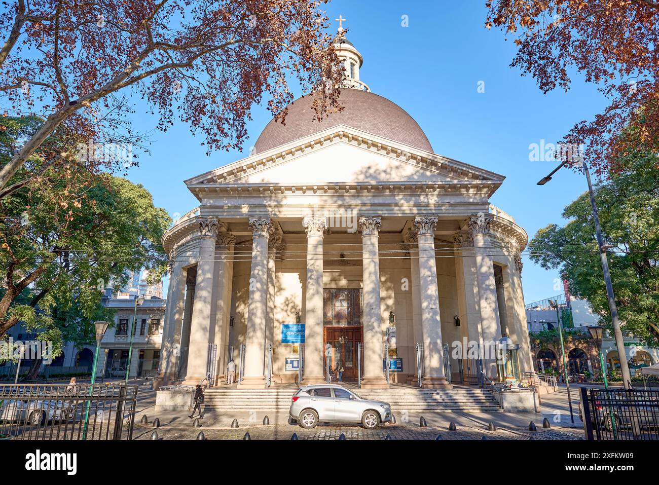 Perspective view of Christian Church, with pristine blue sky behind ...