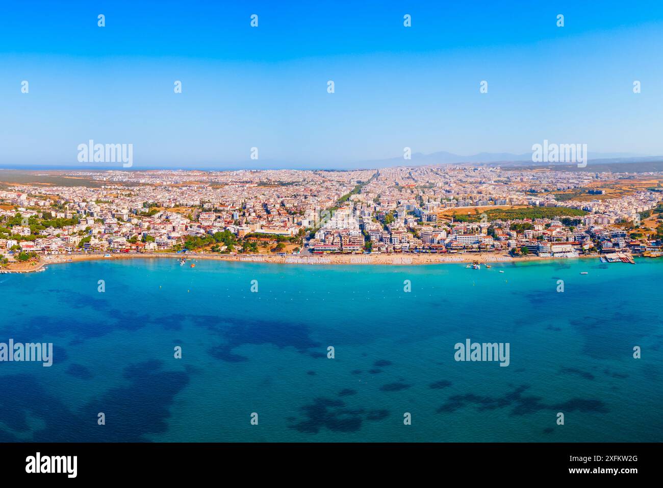 Didim city beach aerial panoramic view. Didim is a town in Aydin ...