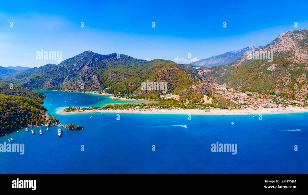Oludeniz beach aerial panoramic view. Oludeniz or Blue Lagoon is a ...