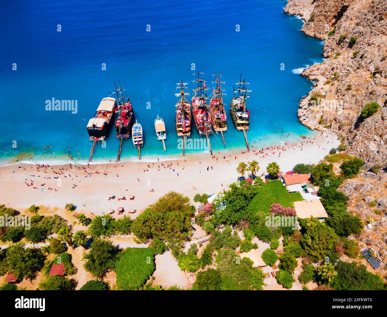 Butterfly Beach or Kelebekler Vadisi aerial panoramic view. Butterfly ...