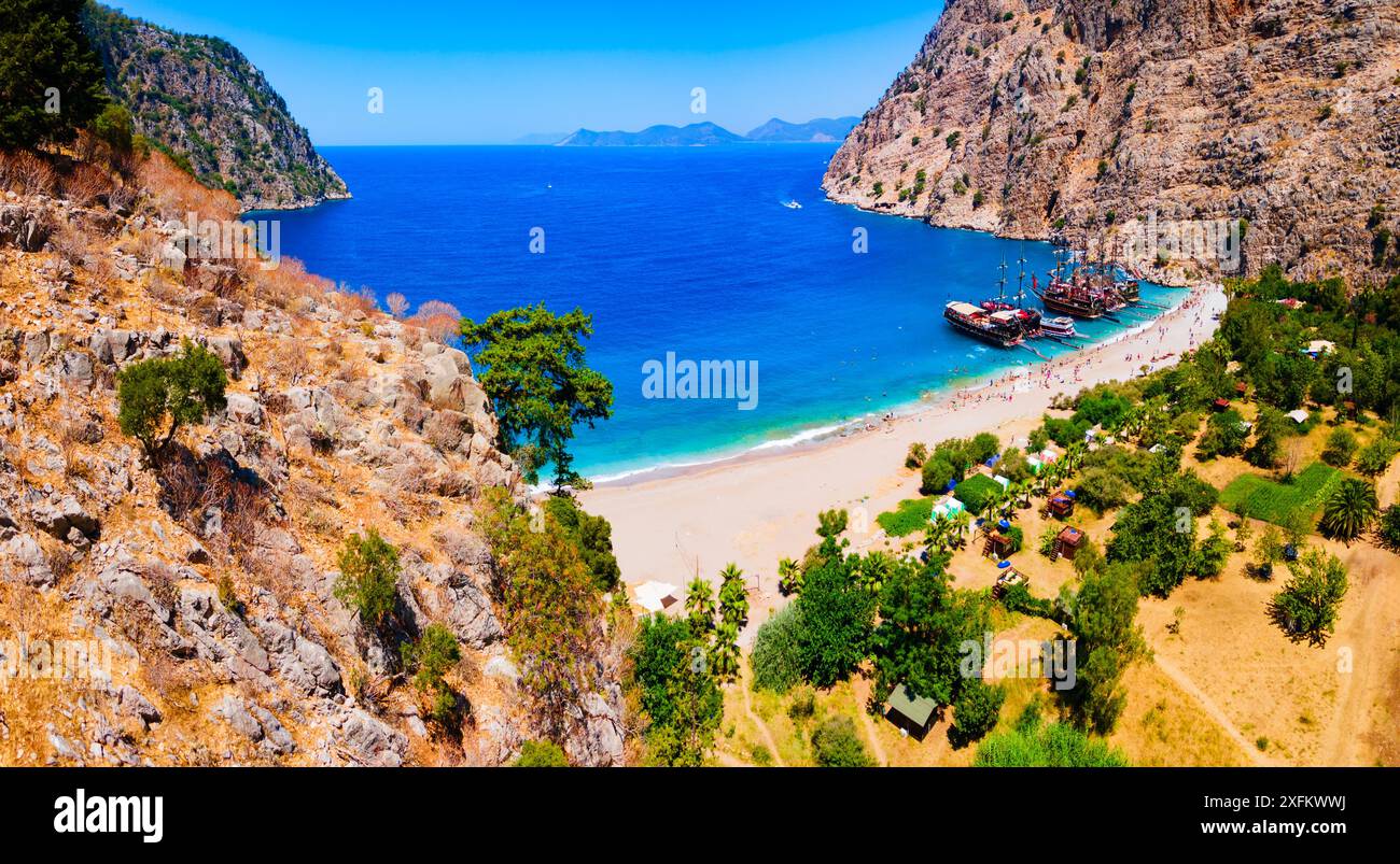 Butterfly Valley Beach or Kelebekler Vadisi aerial panoramic view ...