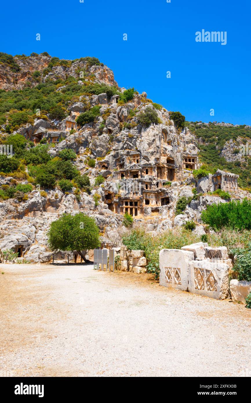 Myra ancient city ruins with rock cut tombs. Myra is located in Demre ...