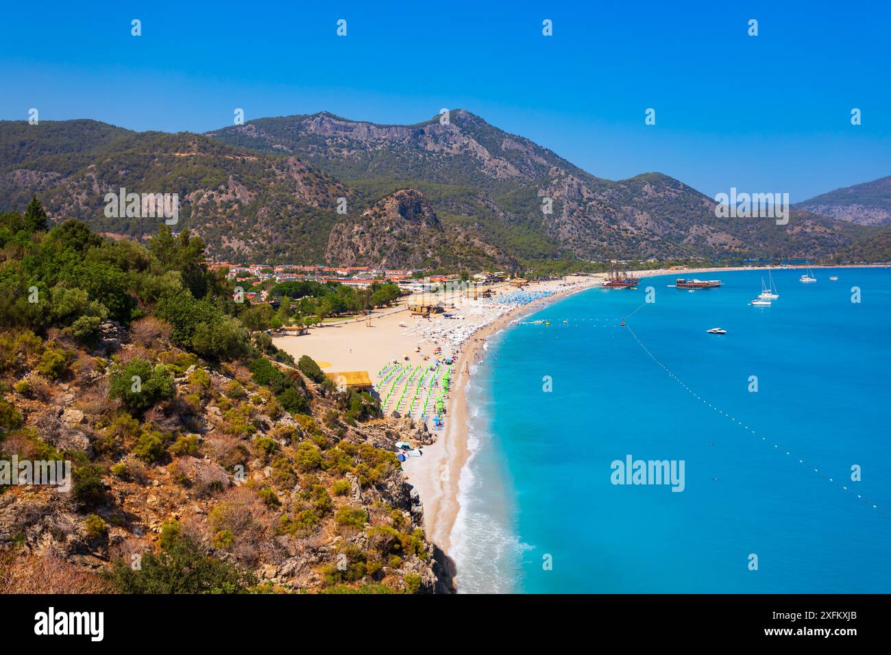 Oludeniz beach aerial panoramic view. Oludeniz or Blue Lagoon is a ...